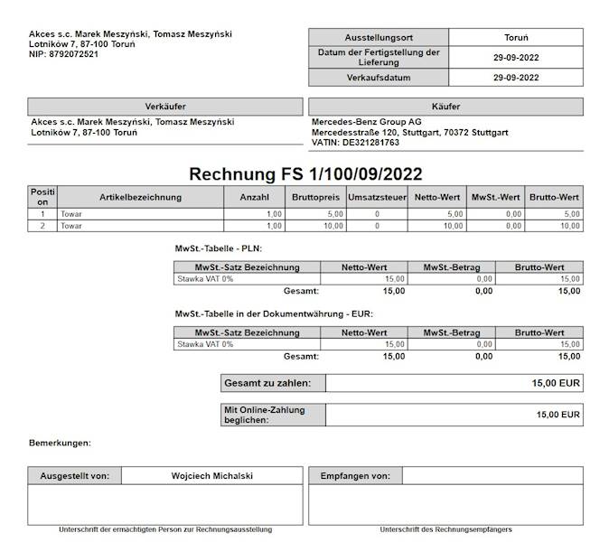 Akces Wzorzec wydruku Faktury Sprzedaży w Języku Niemieckim Subiekt ... Akces Wzorzec wydruku Faktury Sprzedaży w Języku Niemieckim Subiekt ...